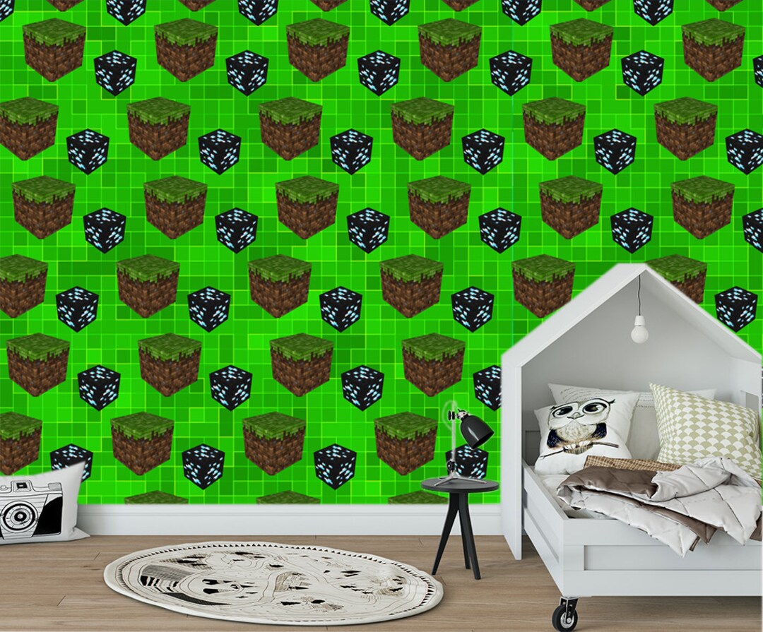 Gaming Wallpaper for Kids Video Game Removable Mural Green Pixel Print ...