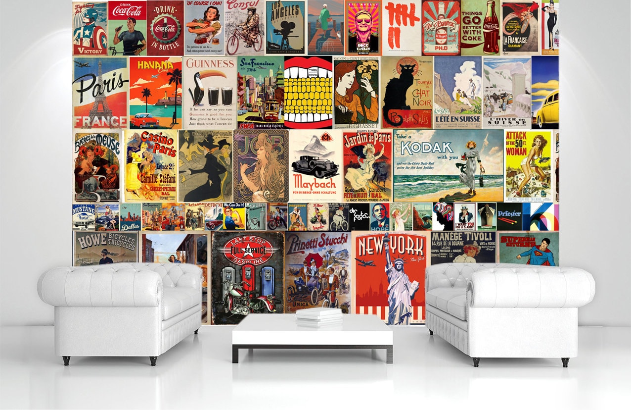 Vintage Poster Wallpaper Pop Art Retro Wall Mural Collage - Etsy