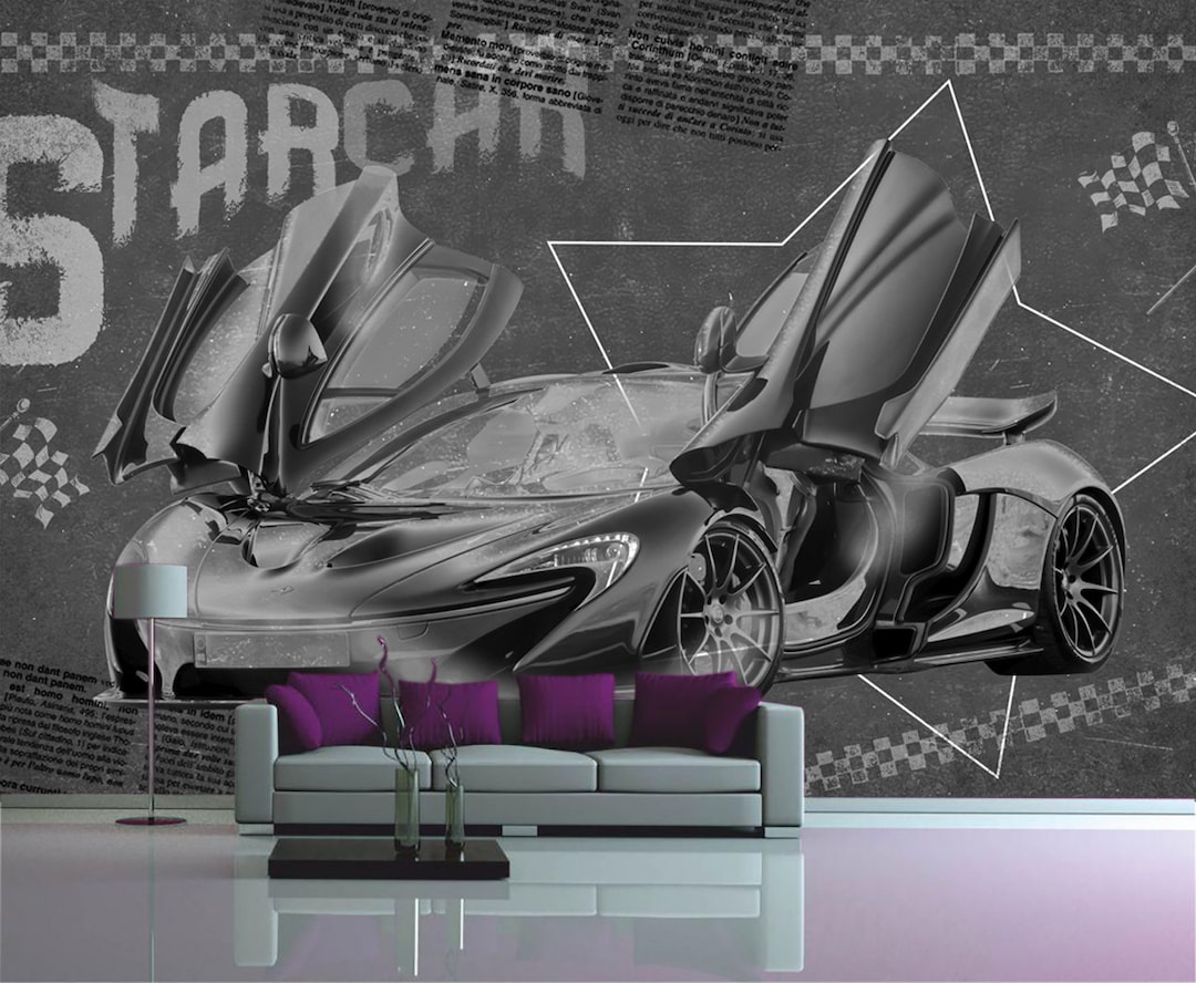 Mclaren Wallpaper Retro Sport Car Mural Mechanism Print Race Car Decal ...