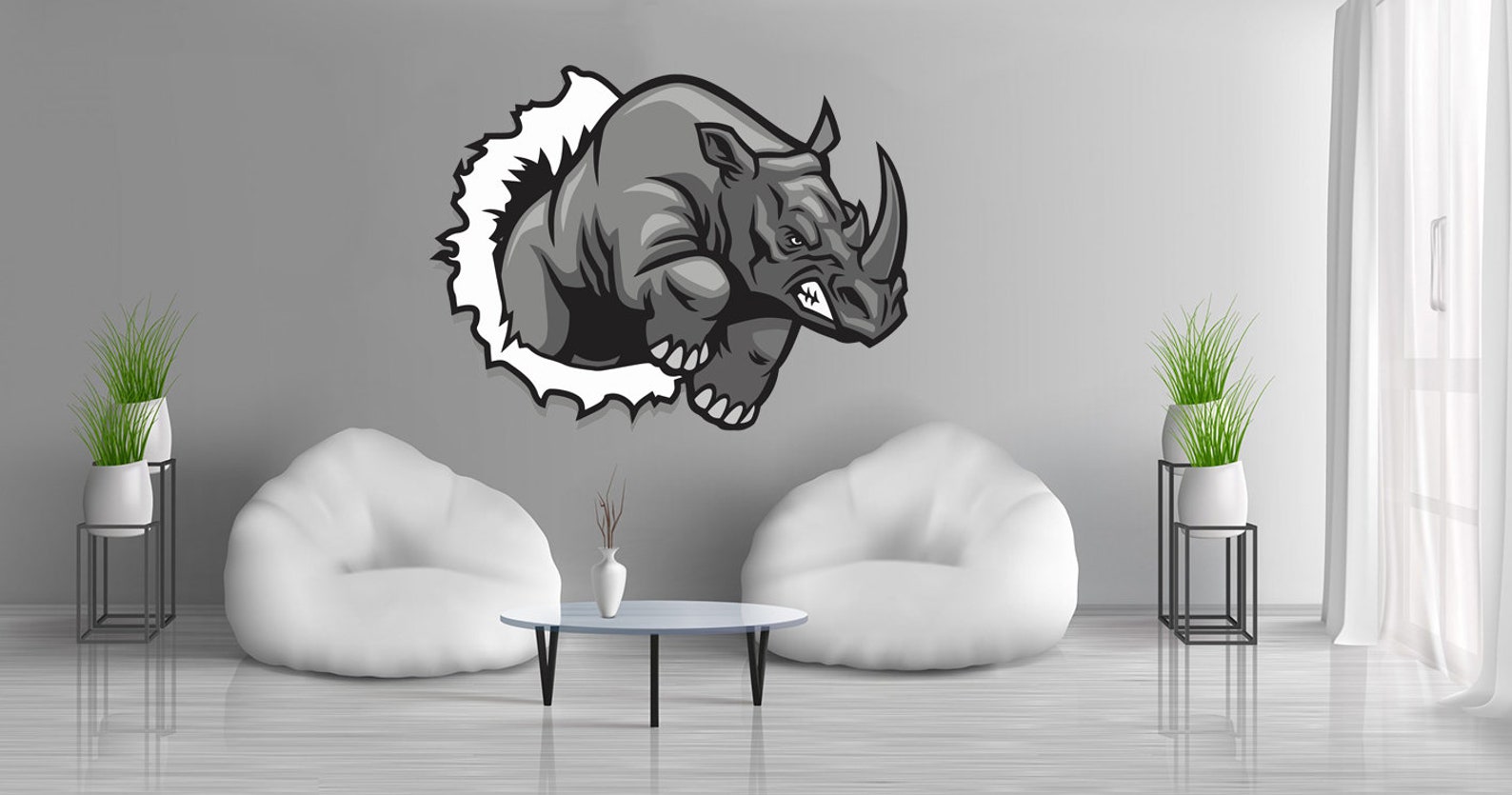 Rhinoceros Decal Animal Decal Rhino Sticker Kids Wall Decal - Etsy