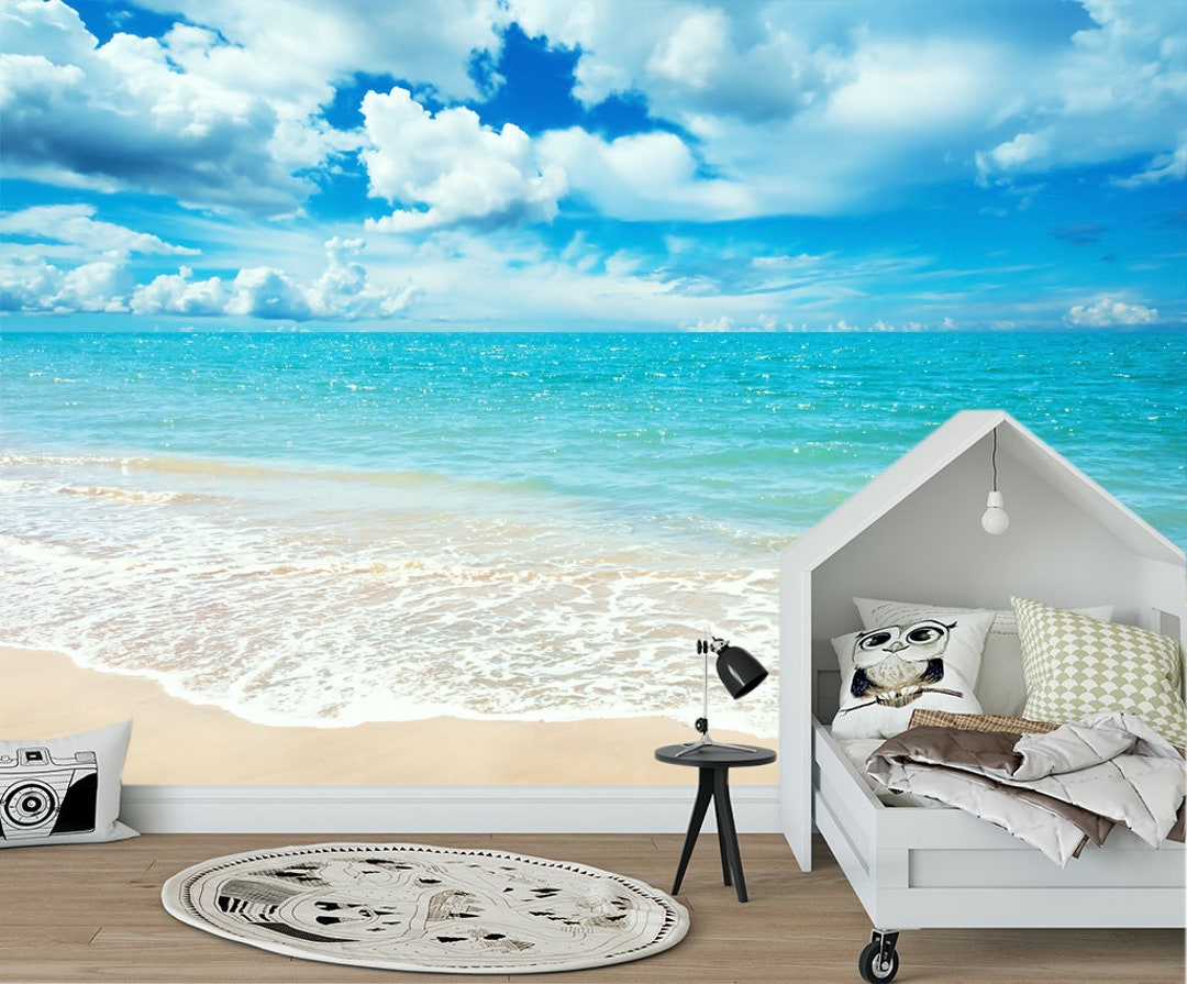 Beach and Ocean Wallpaper Tropical Wall Print Wave Mural Seascape Decor ...