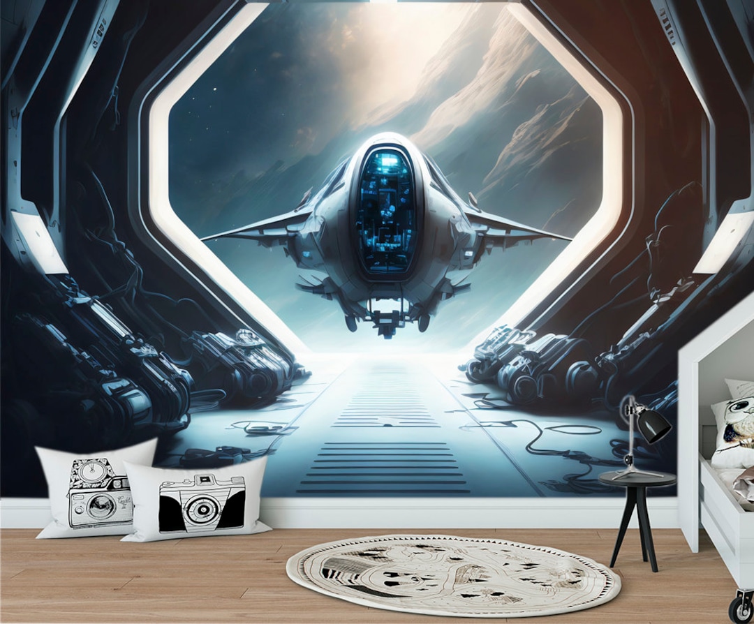Space Ship Wallpaper Sci Fi Wall Mural Futuristic Art Boy Room Décor ...