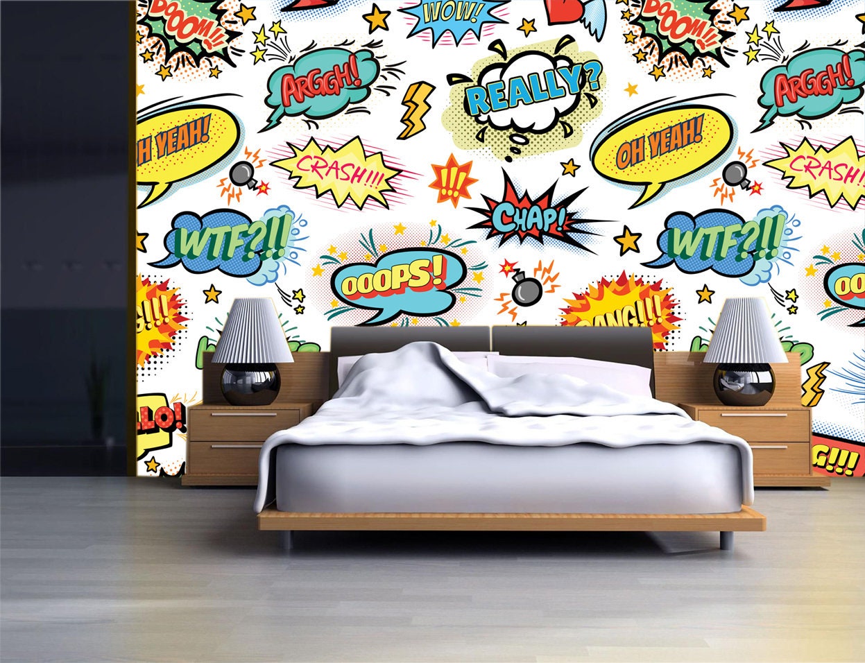 Pop Art Wallpaper Vintage Comic Wall Mural Kids Room Wall Art Abstract ...