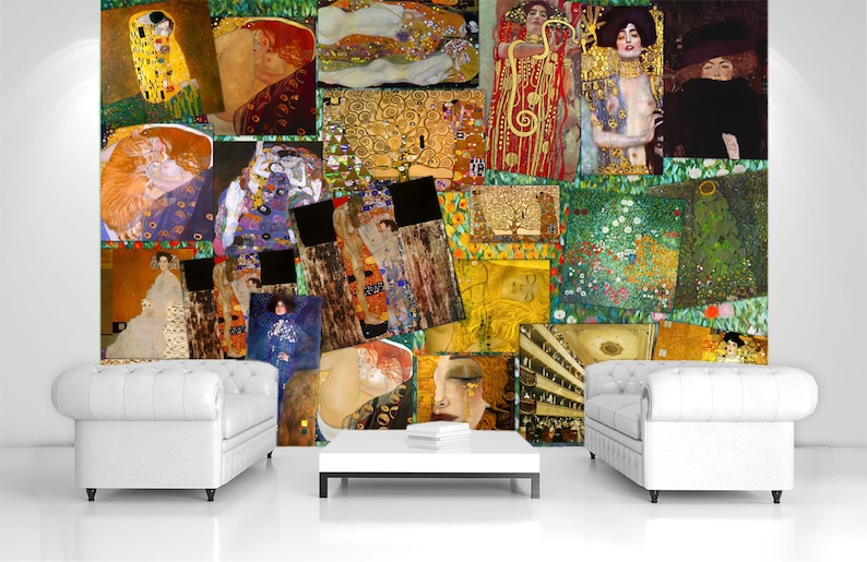 Collage Gustav Klimt Wallpaper Painting Print Farm Garden Art ...