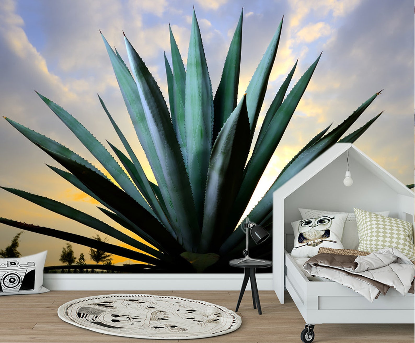 Agave Wallpaper Cactus Wall Decal Plant Mural Succulent Déco Removable ...