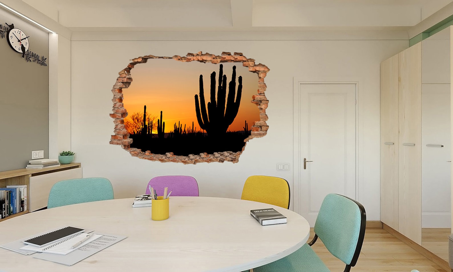 Cactus Decal Desert Print Sunset Wall Sticker Modern Art Decor Scene ...