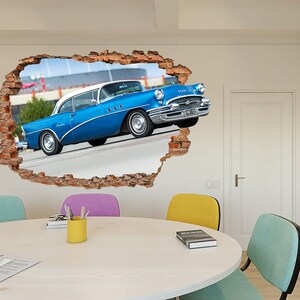 Blue Car Decal Old Car Wall Art Mechanism Prints Transport Decor Office ...