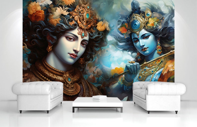 Hindu God Wallpaper Radha Lord Krishna Wall Mural Indian Print Self ...