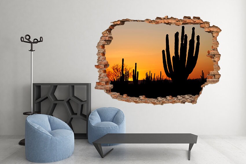 Cactus Decal Desert Print Sunset Wall Sticker Modern Art Decor - Etsy