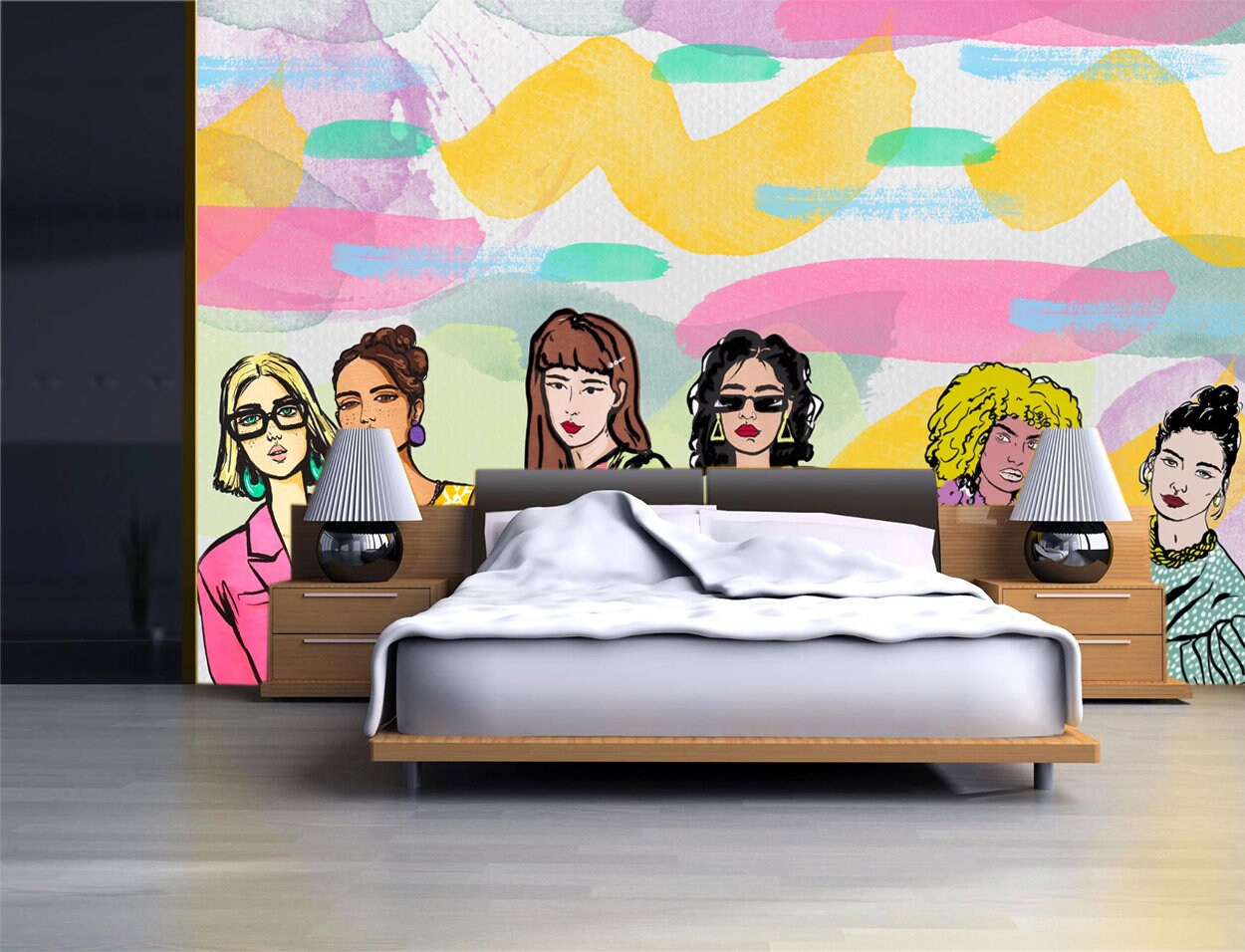 Style Girl Mural Colorful Wallpaper Watercolor Print Rainbow - Etsy