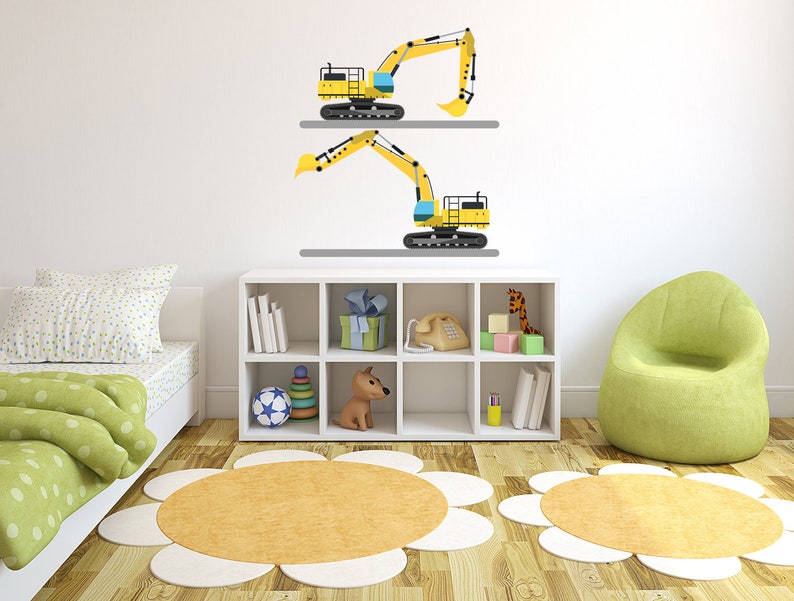 Digger Decal Trucks Wall Art Excavator Boy Gift Construction Print ...
