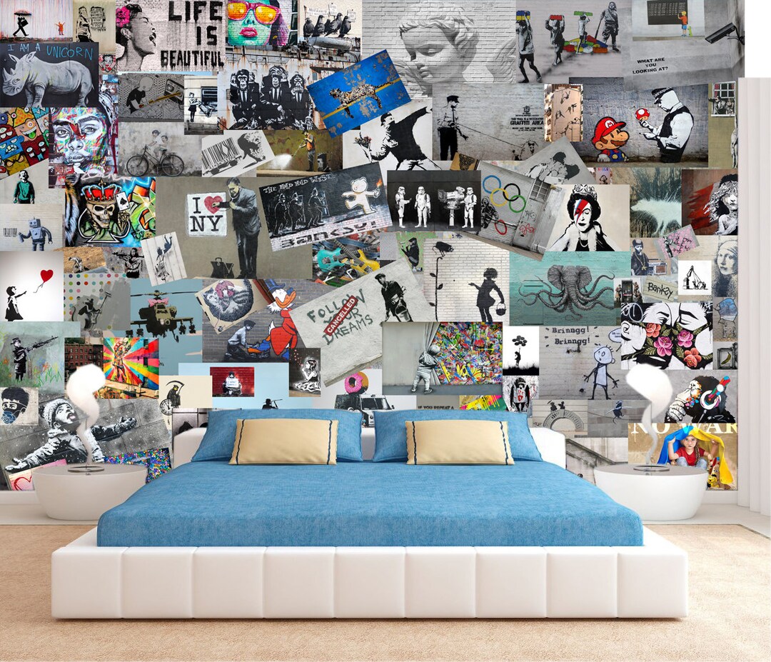 Peel and Stick Graffiti Wallpaper Banksy Print Street Art Print Modern ...