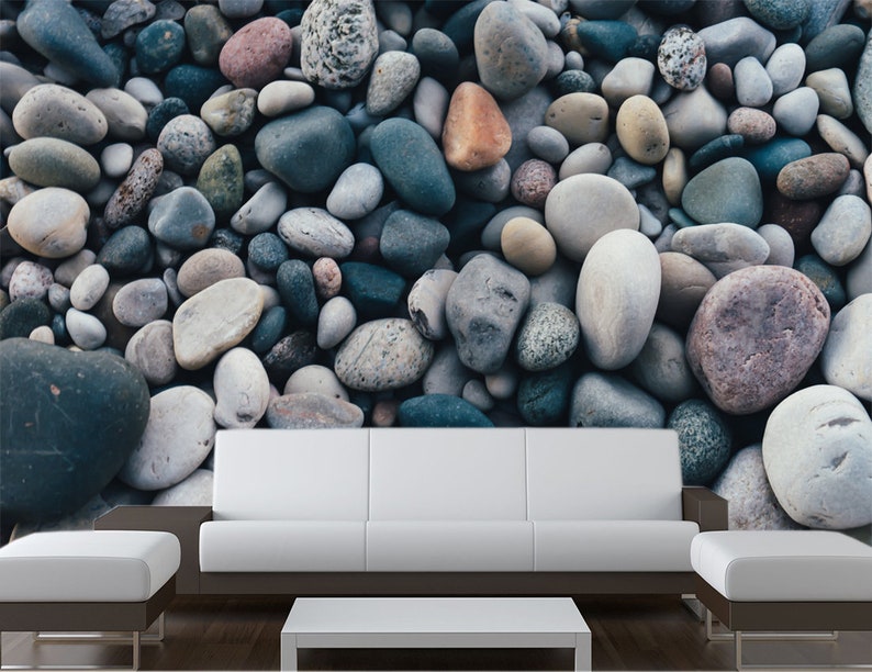 Rock Wall Mural Sea Pebble Art Colorful Decor Stone Artwork Textured ...