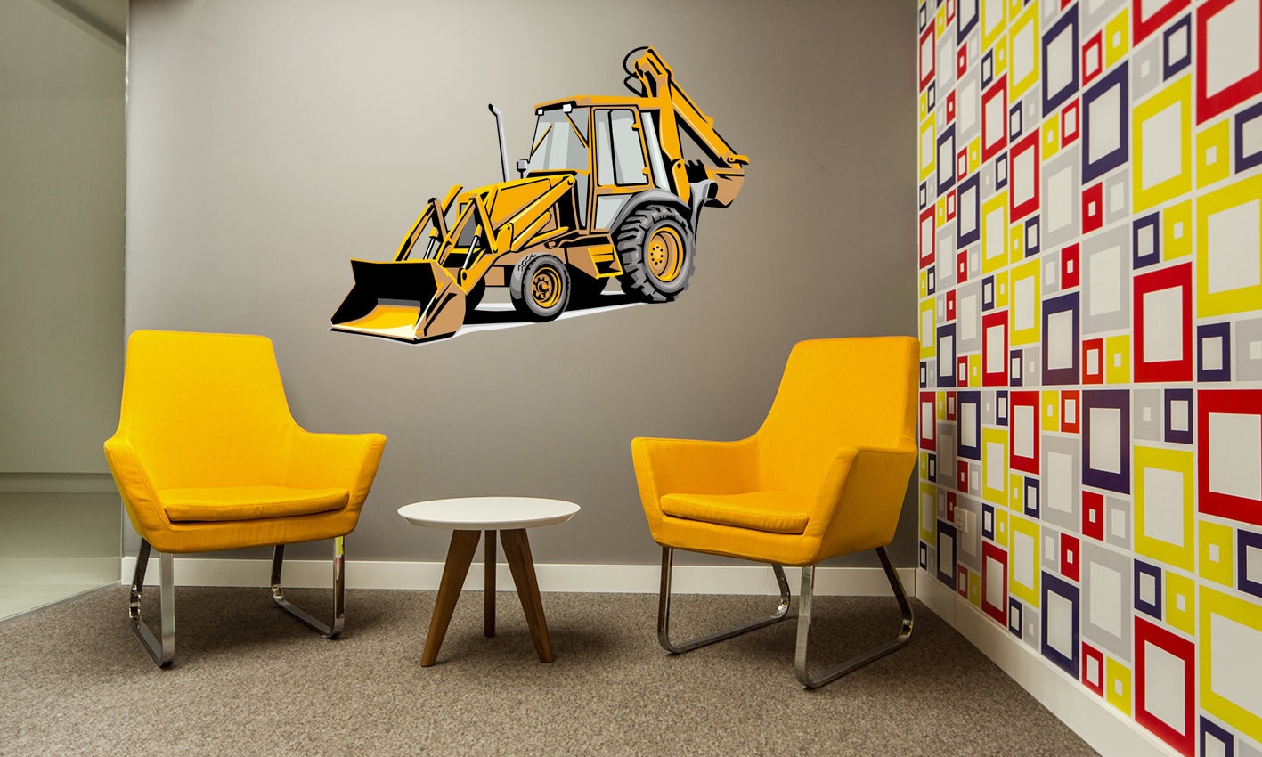 Excavator Wall Decal Bulldozer Decor Boy Room Sticker Construction Art ...