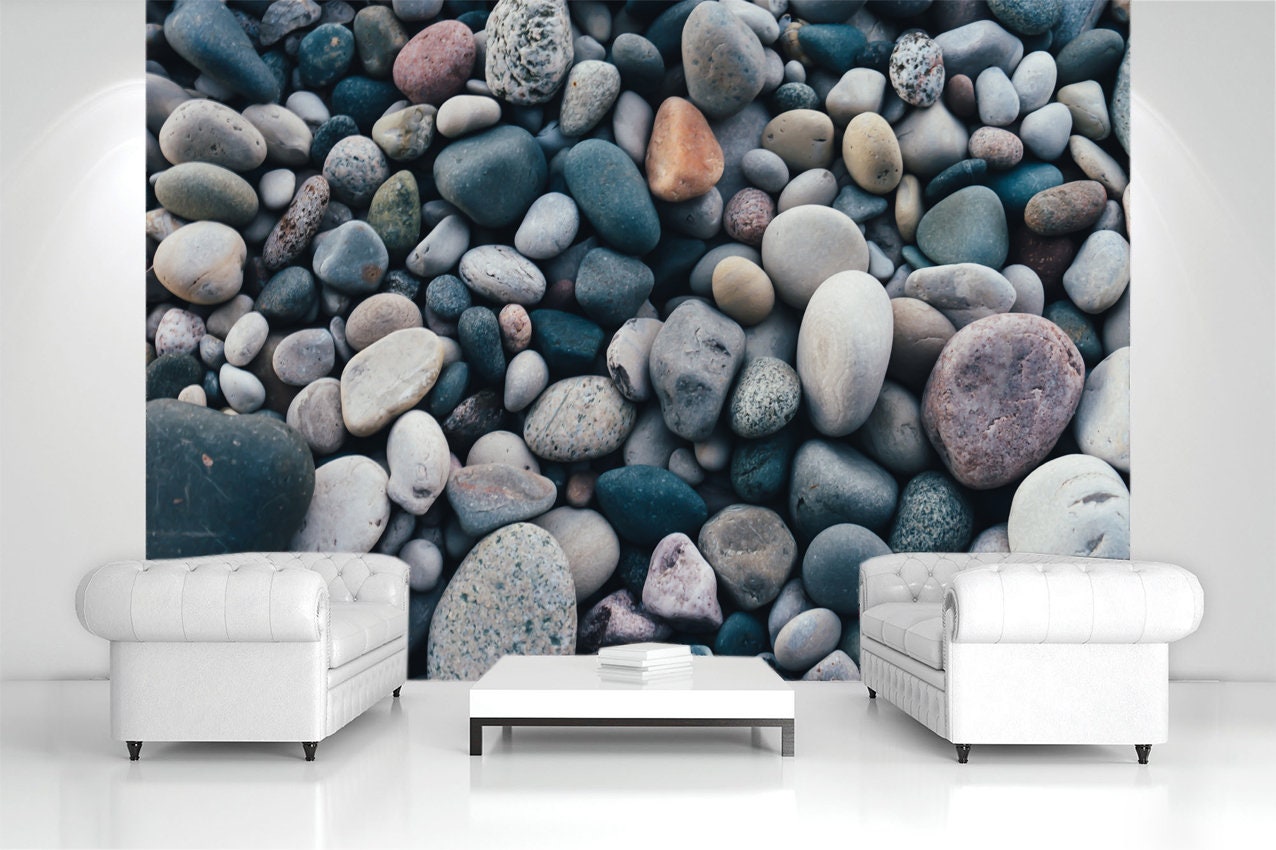 Rock Wall Mural Sea Pebble Art Colorful Decor Stone Artwork Textured ...