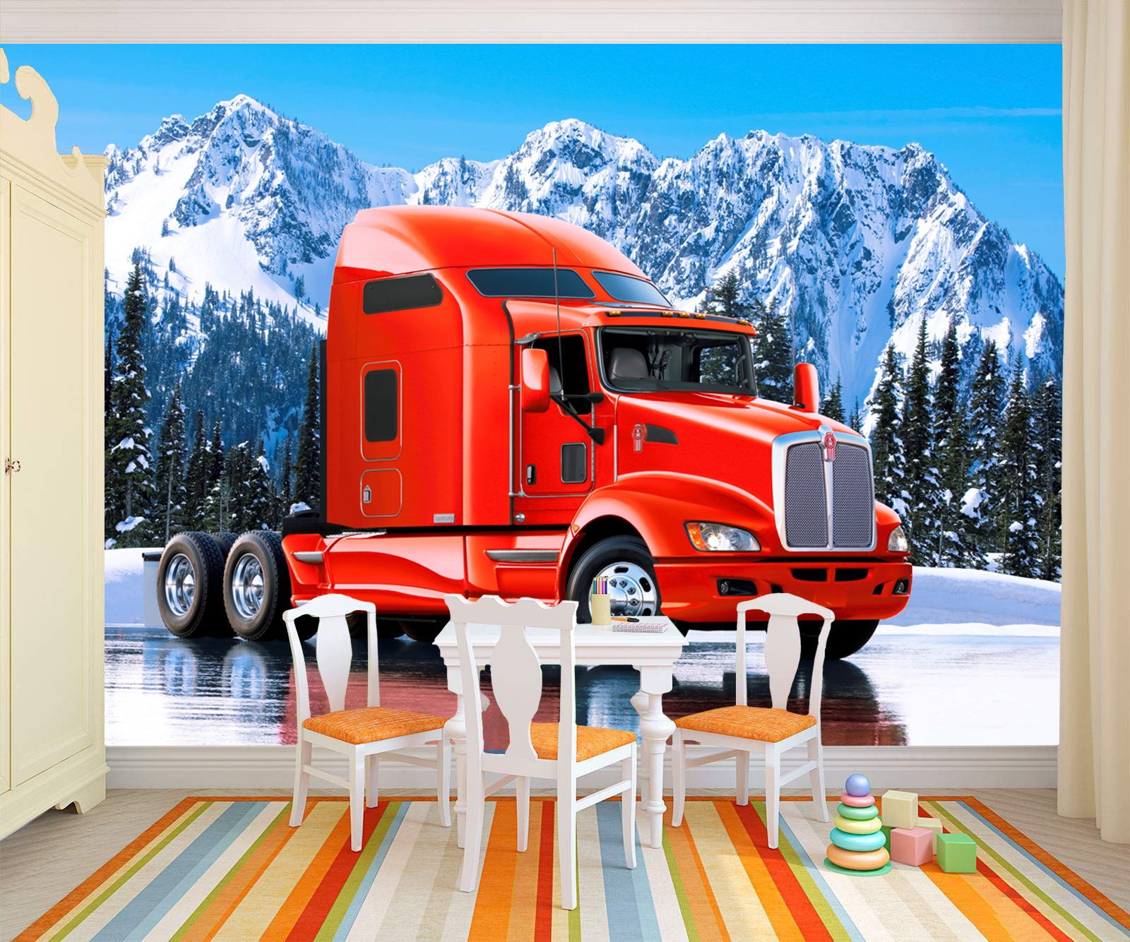 Red Truck Wallpaper Mechanism Mural Lorry Car Wall Art Engine Print ...