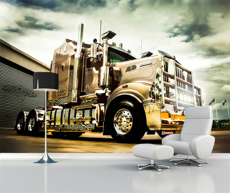 Semi Truck Wallpaper Boys Room Mural Lorry Car Print Mechanism Wall ...