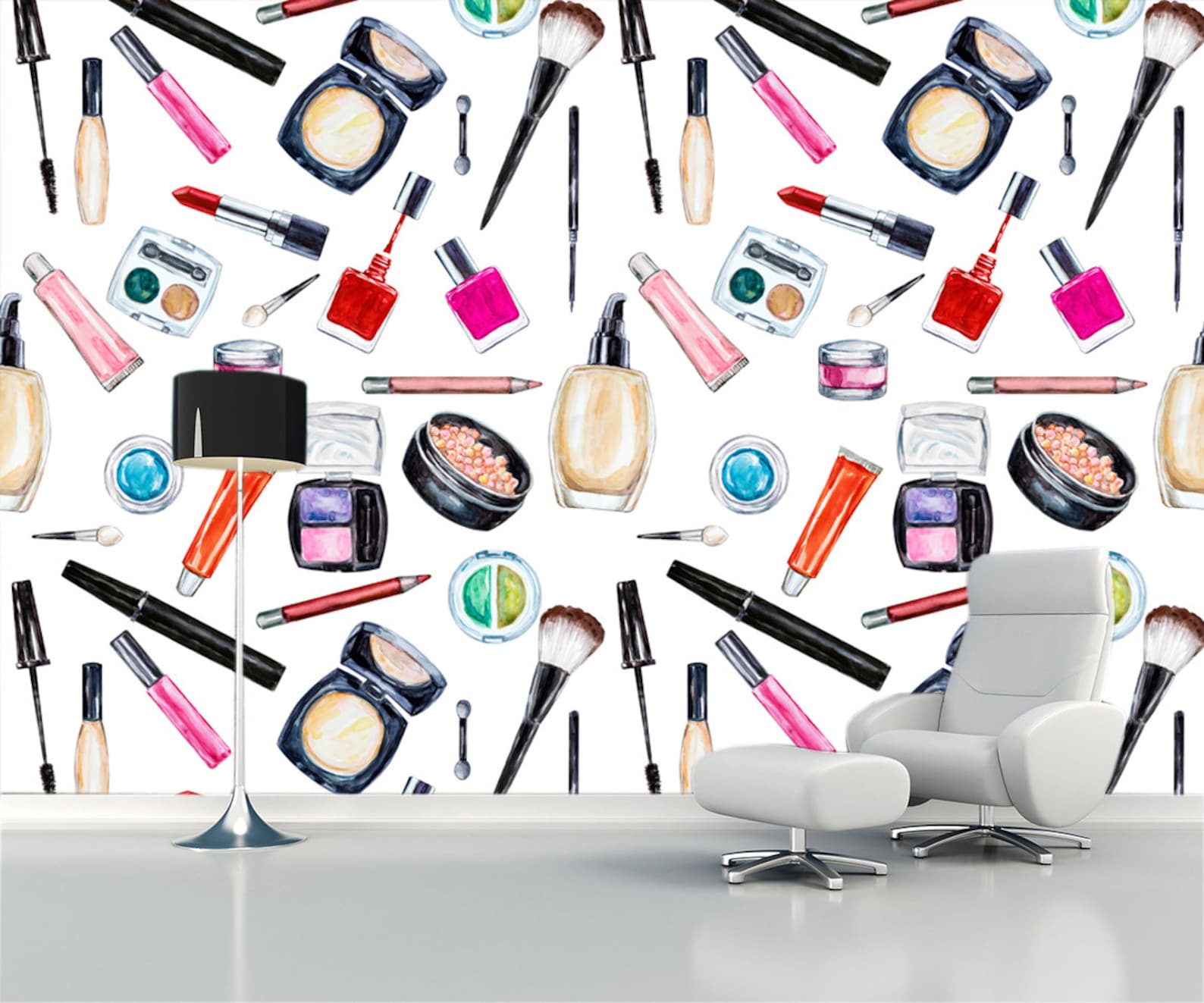 Cosmetics Wallpaper Makeup Mural Modern Design Cosmetology Print ...