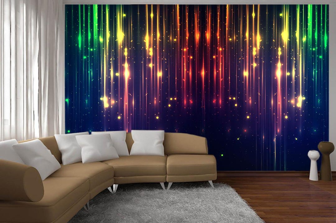 Rainbow Wallpaper Bright Colored Stripes Mural Abstract Colorful Rain ...