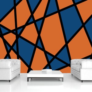Blue Orange Geometric Figure Wallpaper Colorful Print Abstract Wall Art ...