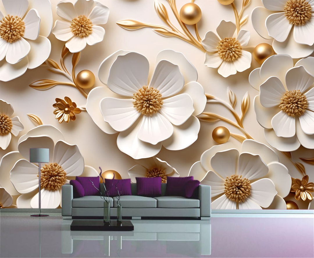 3d Flower Wall Mural Pastel Wallpaper Peel and Stick Plant Print Floral ...
