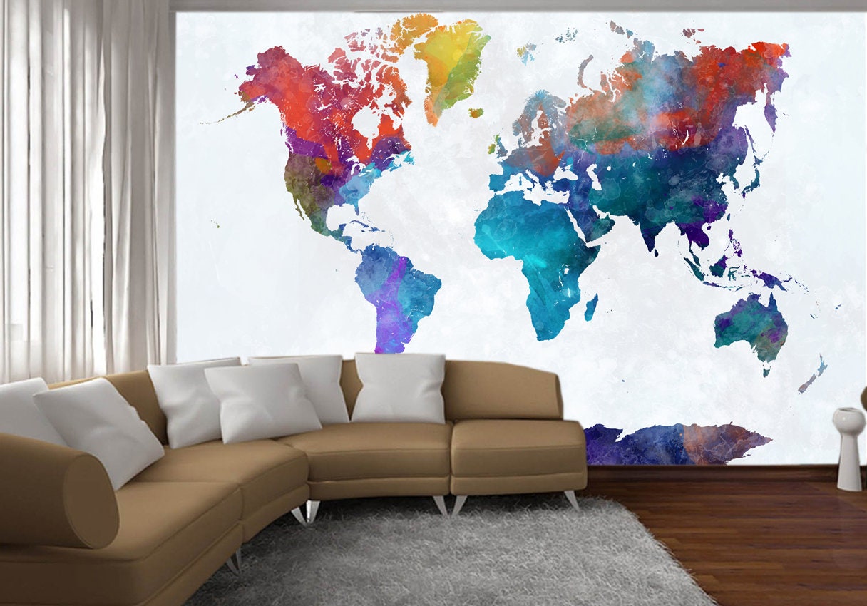 Painting Map Wallpaper World Map Mural Kids Map Print Peel and Stick ...