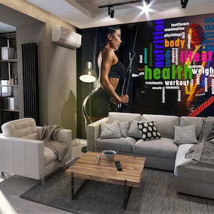 Girl and Boy Gym Wallpaper Sport Wall Mural Motivational Words Wall Art ...