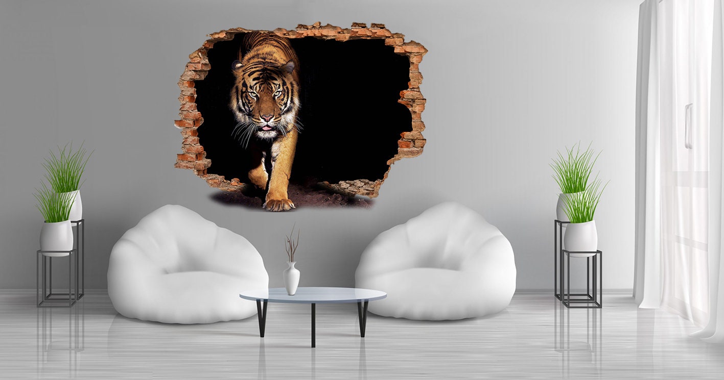 Tiger Wall Decal Wildlife Sticker Animal Prints 3d Mural Stone - Etsy