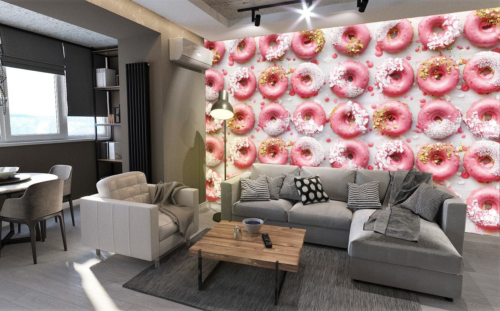 Donuts Wallpaper Cake Wall Mural Removable Pink Peel and Stick Food ...