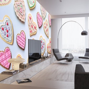 Peel and Stick Wallpaper Heart Cookie Decal Sweet Wall Print Cake Mural ...