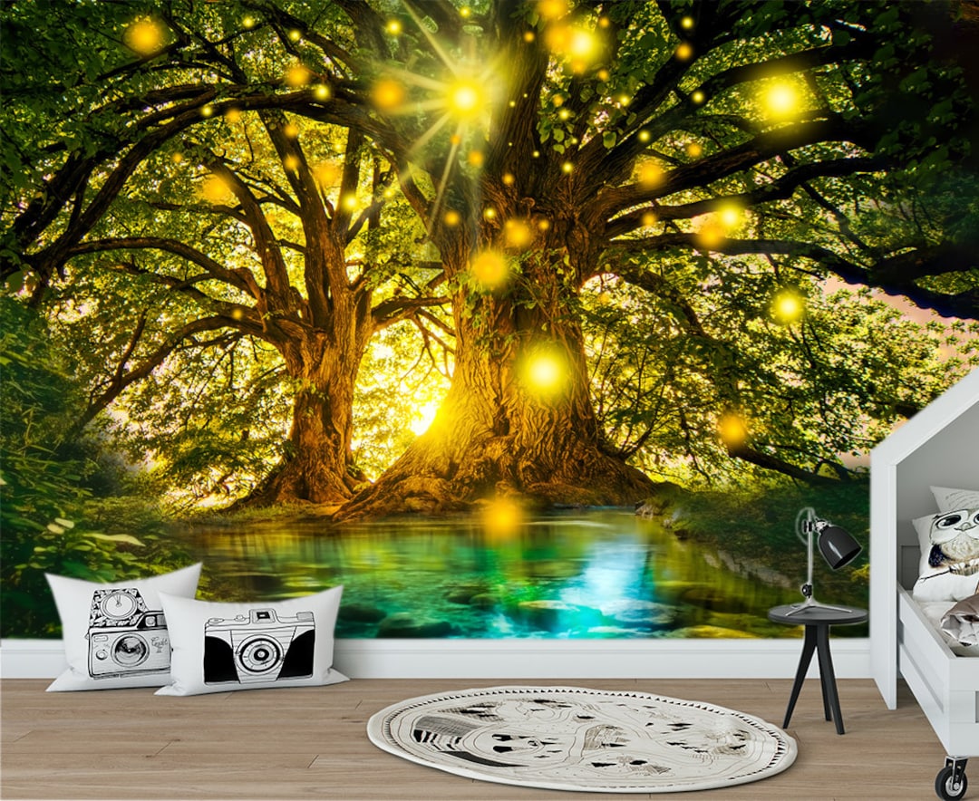 Fairy Forest Wallpaper Magical Wall Mural Treehouse Print Fantasy ...