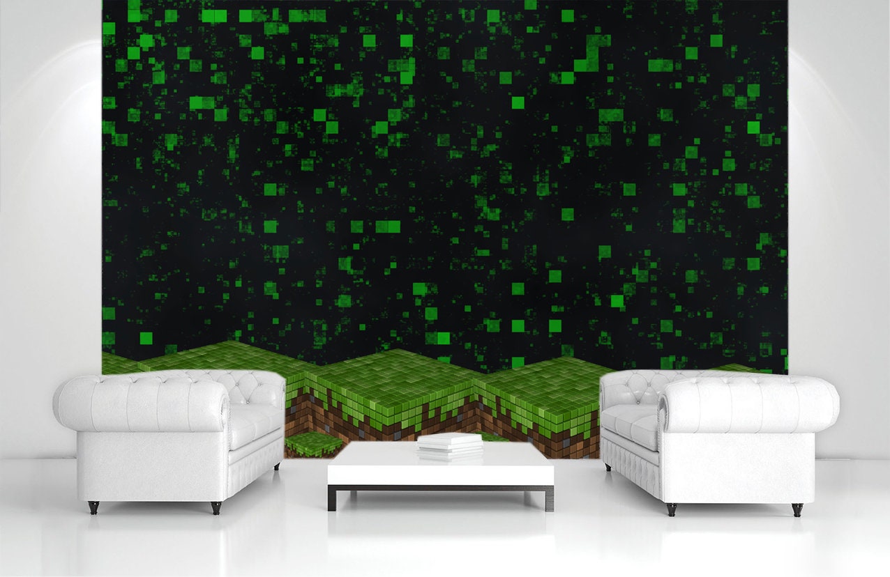 Pixel Green Wallpaper Gaming Mural Playroom Print Video Removable Art ...