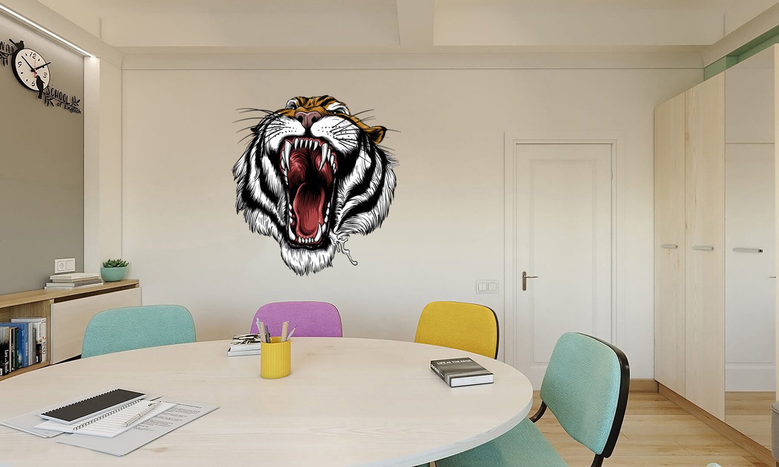 Tiger Decal Animal Wall Decal Roaring Tiger Sticker Tiger Head Wall Art ...