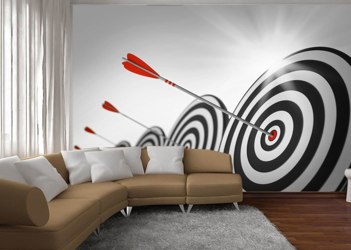 Target Wallpaper Darts Mural Stick and Puck Man Cave Décor Arrow Wall ...