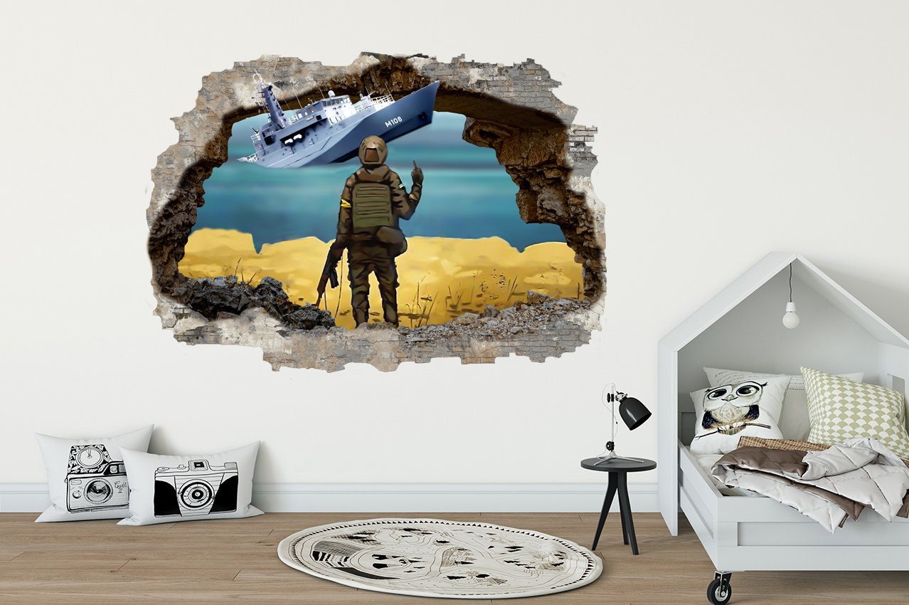 Postage Stamp Warship Decal Ukraine Wall Art Stay With Ukraine Soldier ...