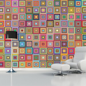 Square Wall Decal Geometric Wall Decal Shapes Wall Art Retro Mural ...
