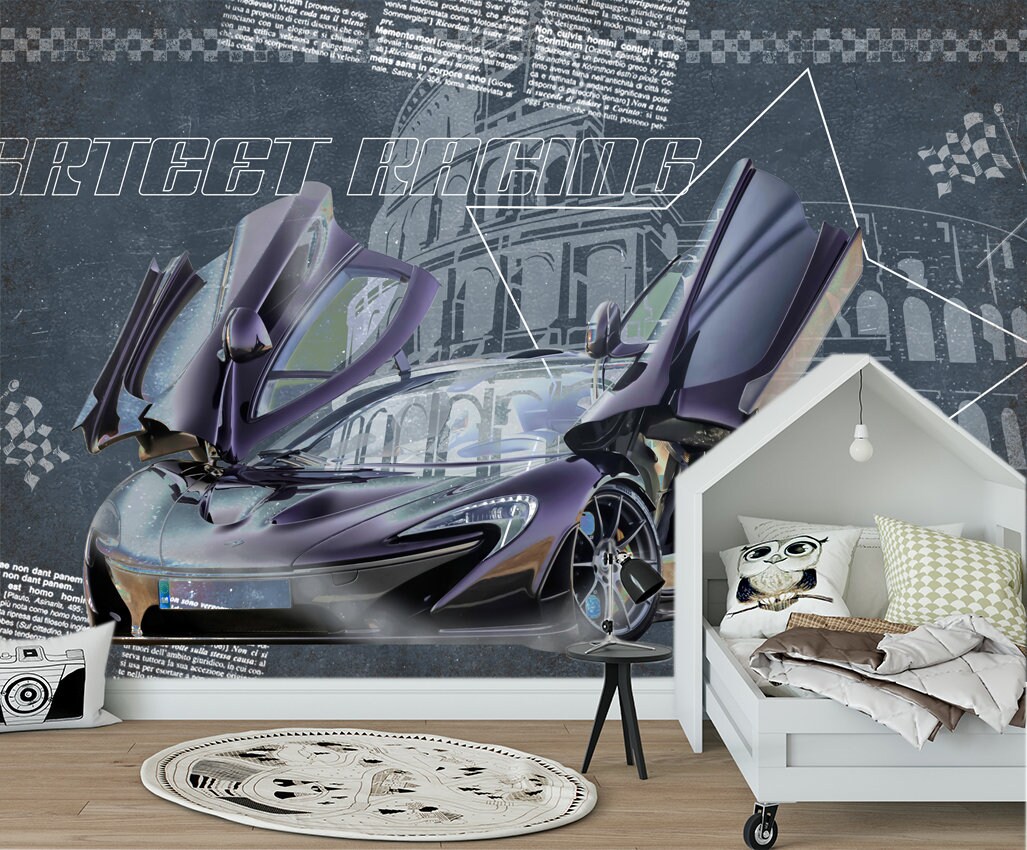 Sport Car Wallpaper Mechanism Mural Super Car Print Boy Room Decal ...
