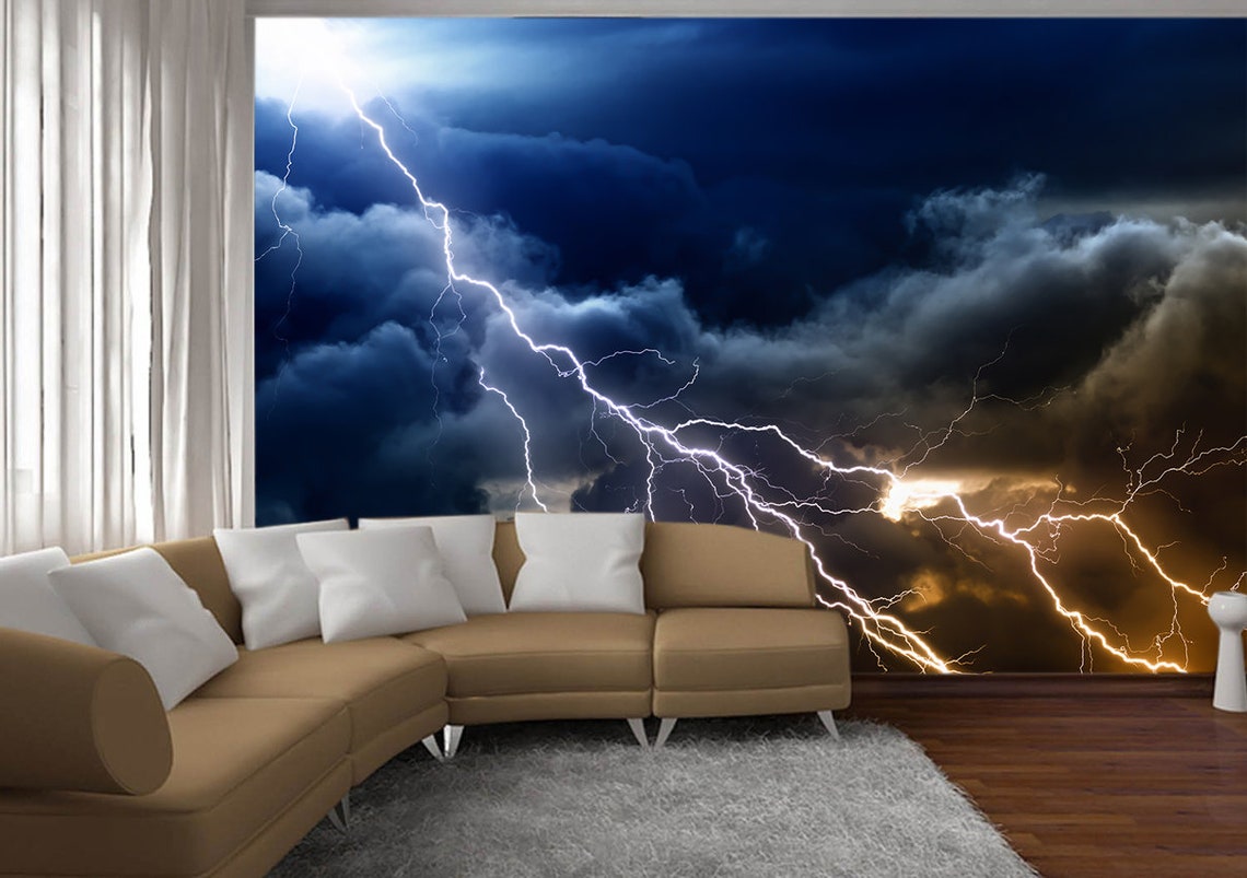 Lightning Mural Thunderstorm Mural Sky Wall Mural Nature Wall Decor ...