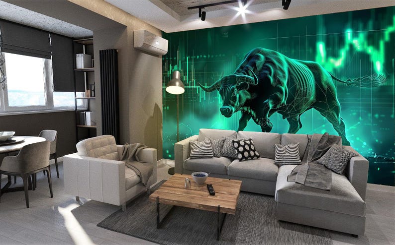 Trading Wallpaper Bull Wall Mural Financial Decal Temporary Business ...