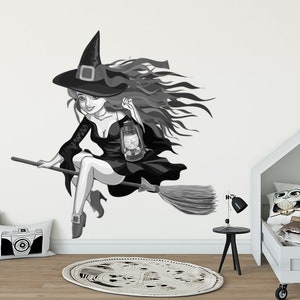 Witch Decal Broomstick Decal Halloween Decal Witch Decor Woman Decal 