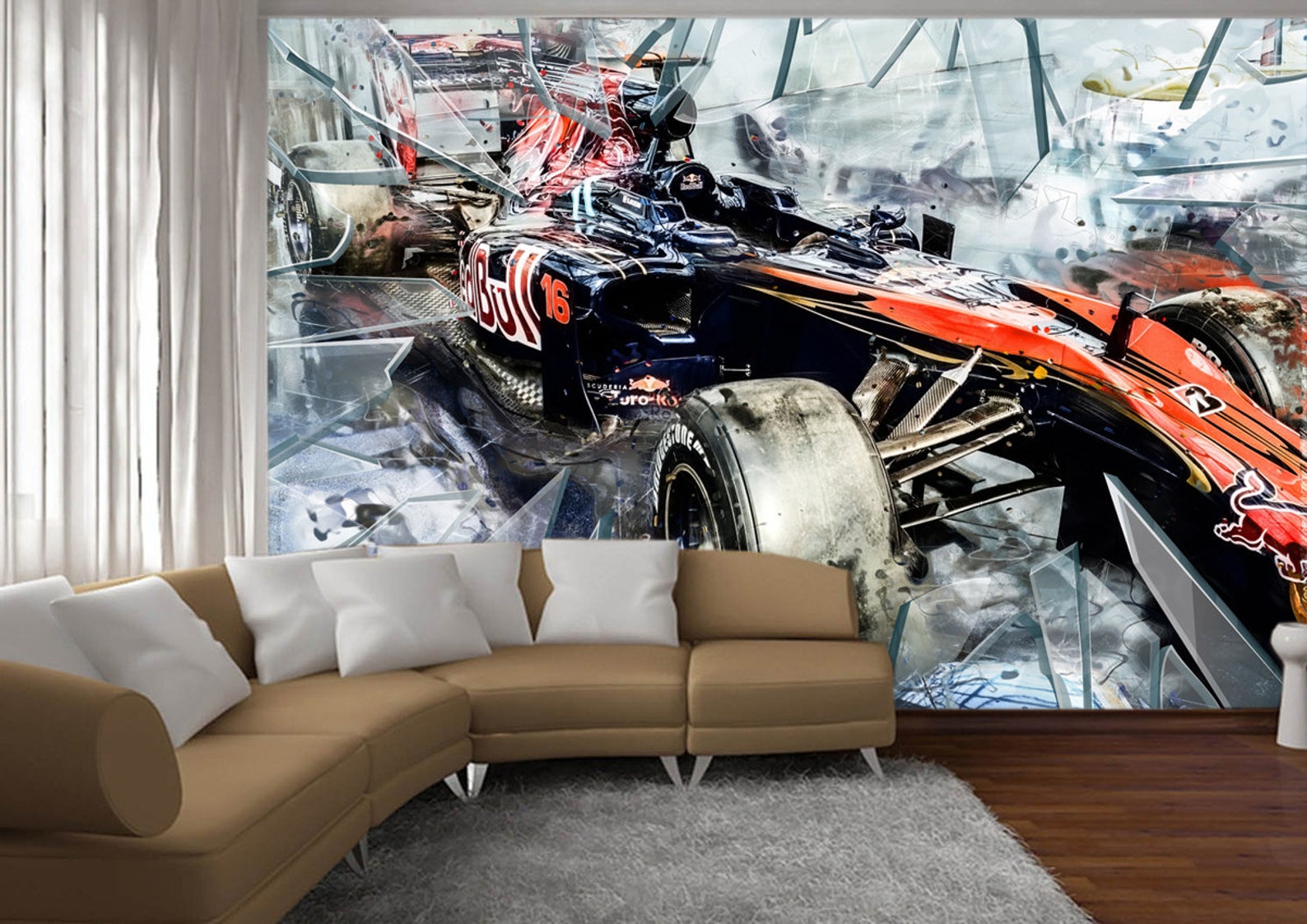 Speed Wall Art Racing Cars Mural Formula Wall Decal Car Wall Decal Peel and Stick Teenager Wall ...
