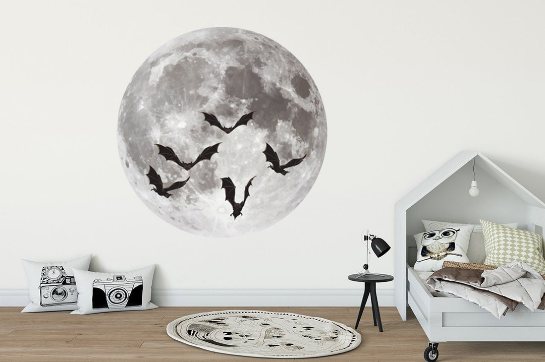 Bat Sticker Moon Wall Decal Bats Wall Decals Halloween Decor Space Wall ...