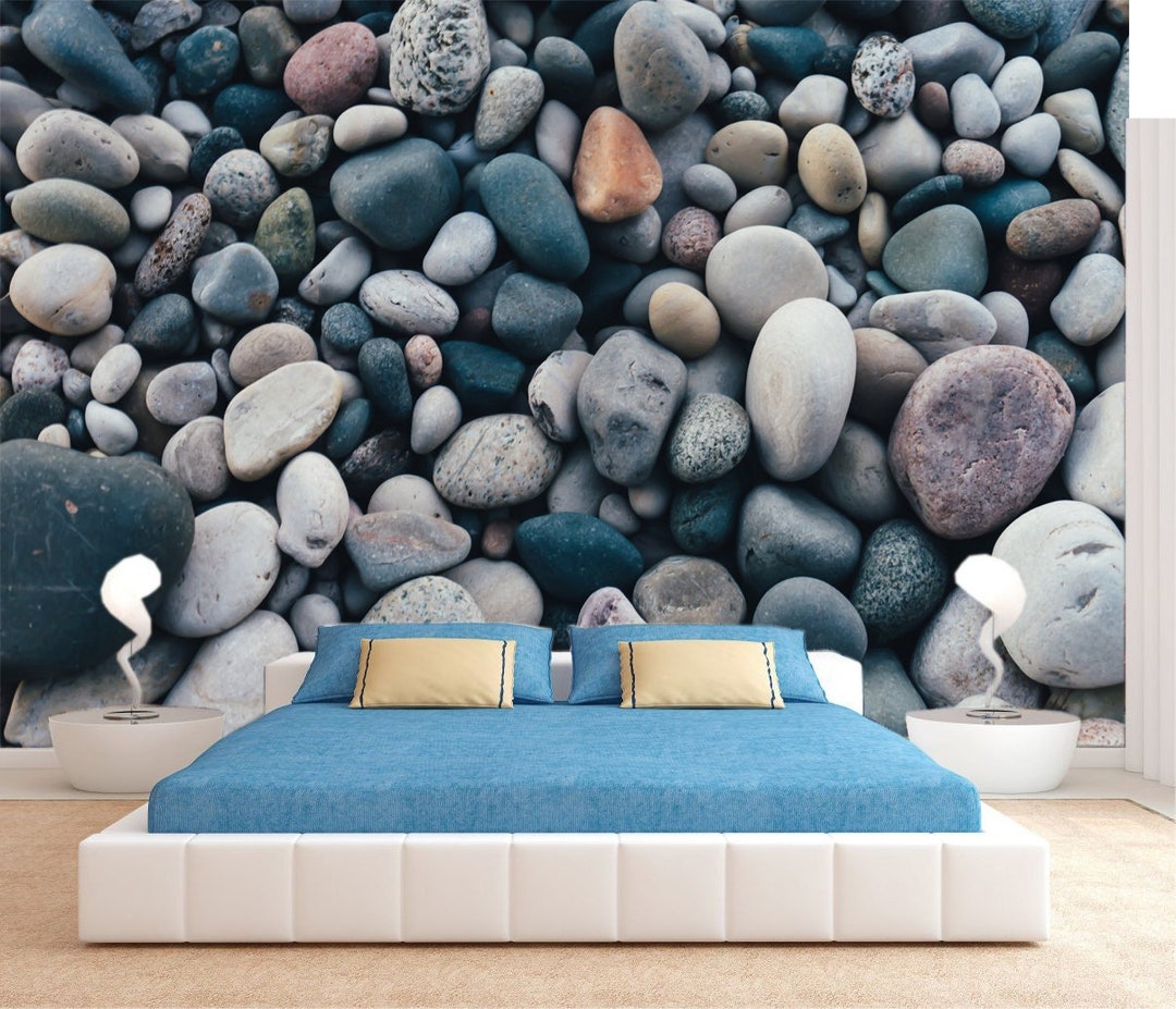 Rock Wall Mural Sea Pebble Art Colorful Decor Stone Artwork Textured ...