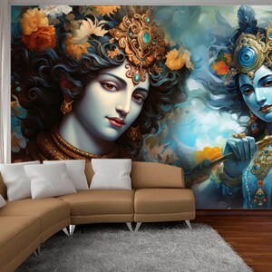 Hindu God Wallpaper Radha Lord Krishna Wall Mural Indian Print Self ...