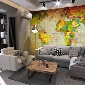 Geographical Map of the World Wallpaper Vintage Geography Mural Peel ...