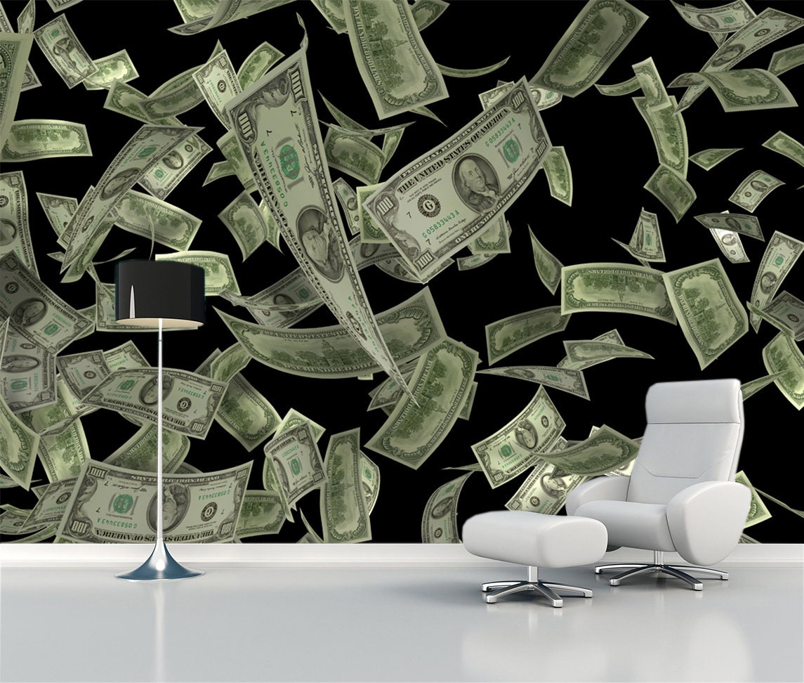 Money Rain Wallpaper 100 Dollar Print Peel and Stick Motivation Wall ...