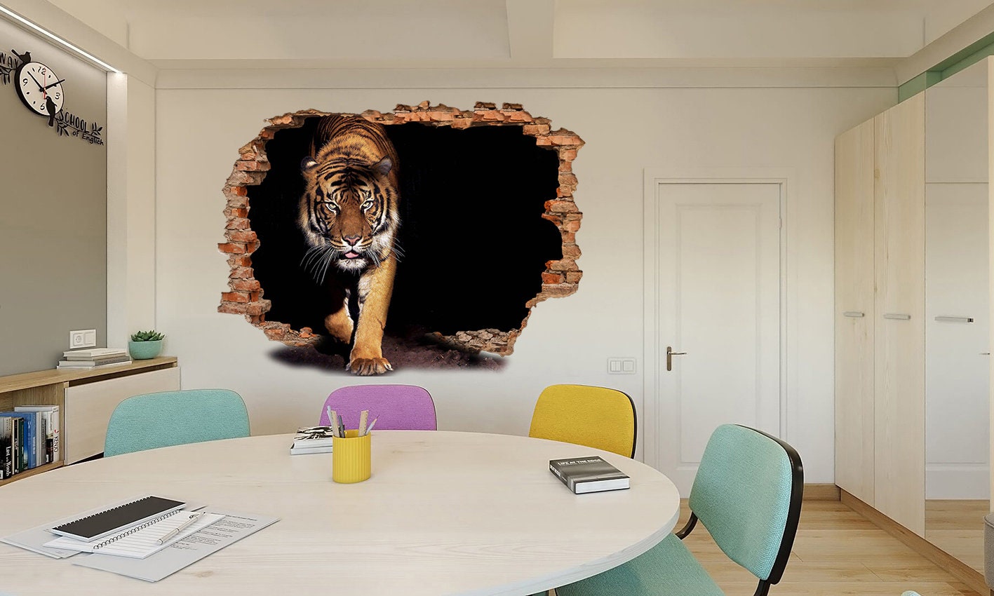 Tiger Wall Decal Wildlife Sticker Animal Prints 3d Mural Stone - Etsy