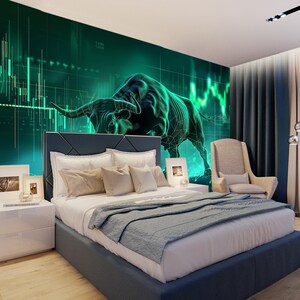 Trading Wallpaper Bull Wall Mural Financial Decal Temporary Business ...