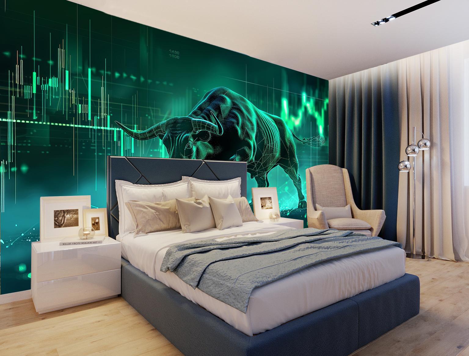 Trading Wallpaper Bull Wall Mural Financial Decal Temporary Business ...