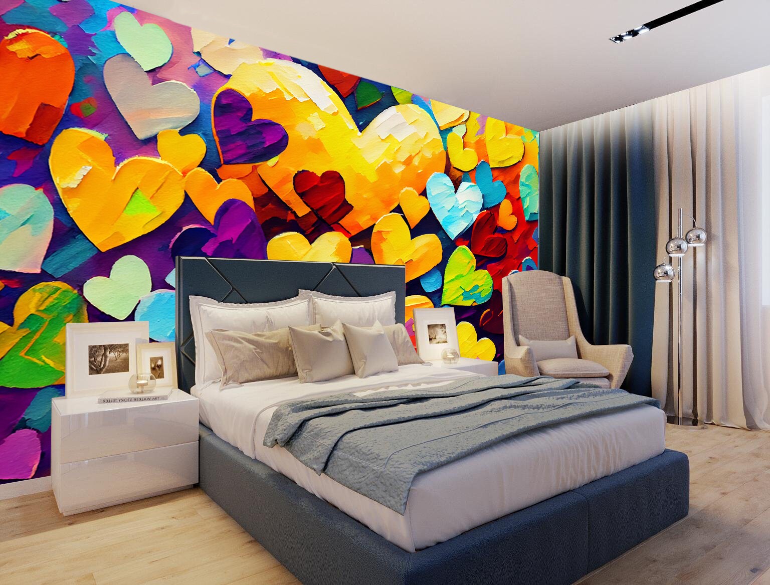 Colorful Heart Wallpaper Watercolor Mural Peel and Stick Wall - Etsy